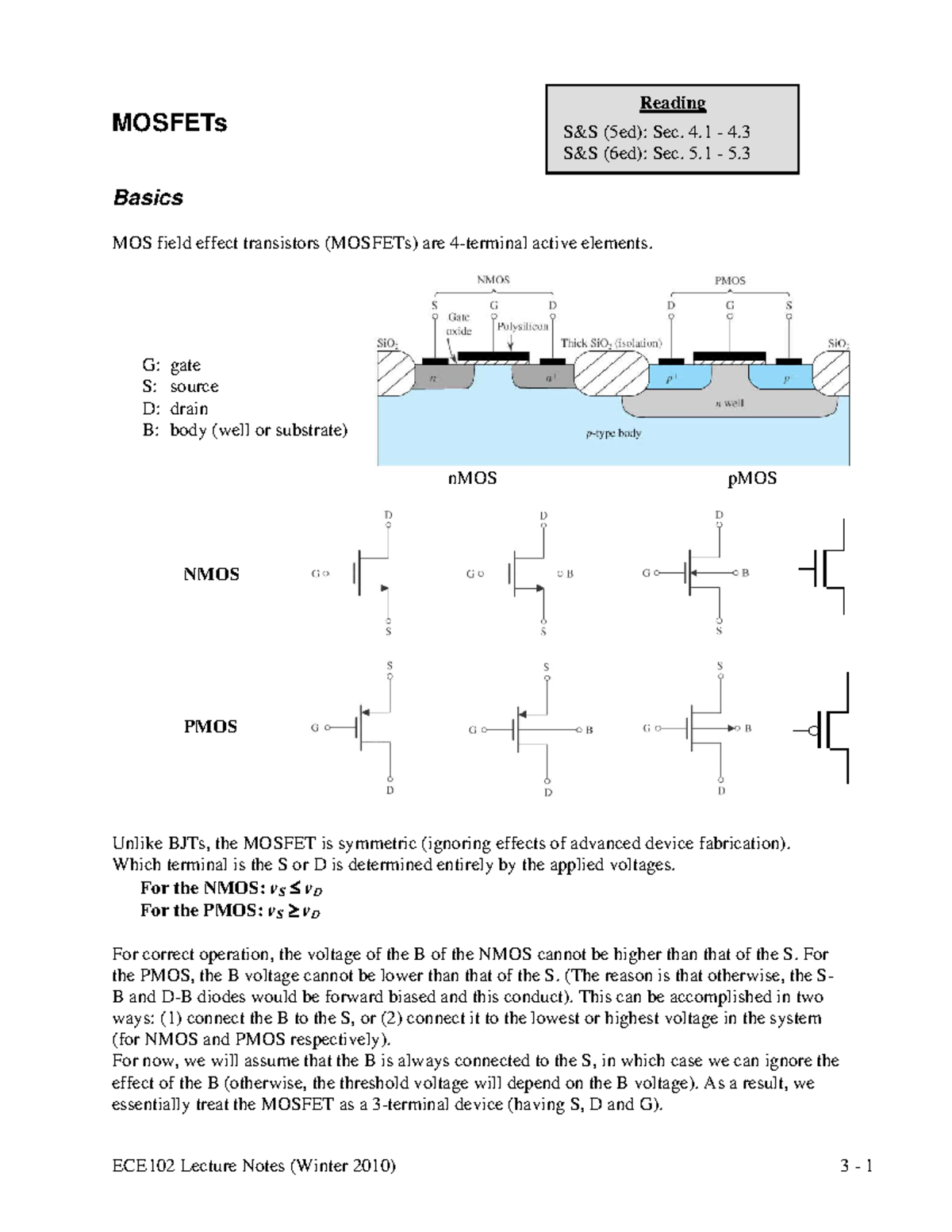 MOSFET Large Signal Model - Reading MOSFETs S&S (5ed): Sec. 4 - 4. S&S ...