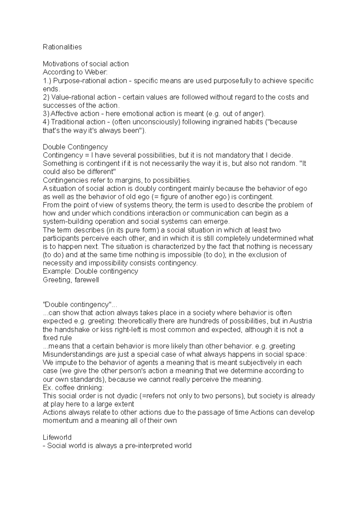 Rationalities - Sociology notes - Rationalities Motivations of social ...