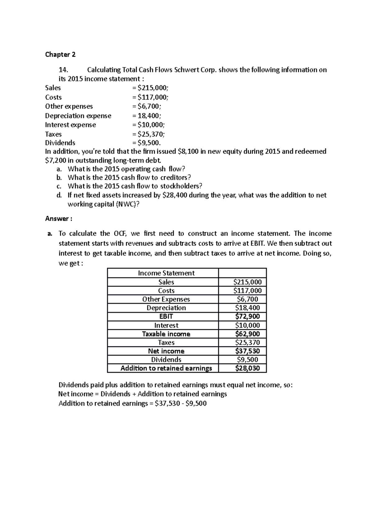 Assignment 1 Grade B Chapter 2 Calculating Total Cash Flows 