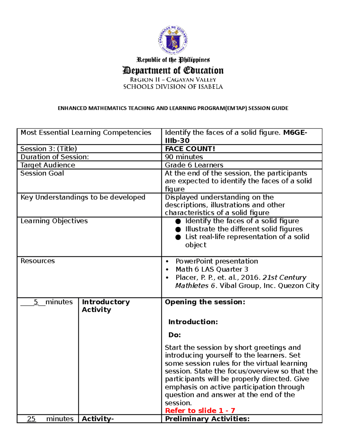 Session-Guide-2 Face count(edited) - Most Essential Learning ...