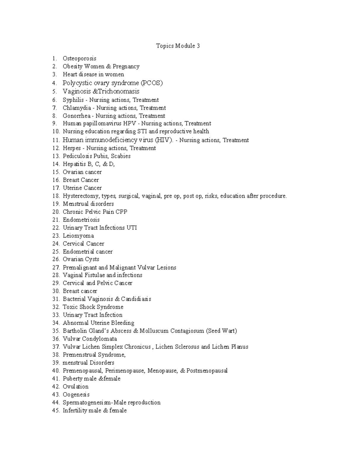 Concept Map Topics Module 3 - Topics Module 3 1. Osteoporosis 2 ...