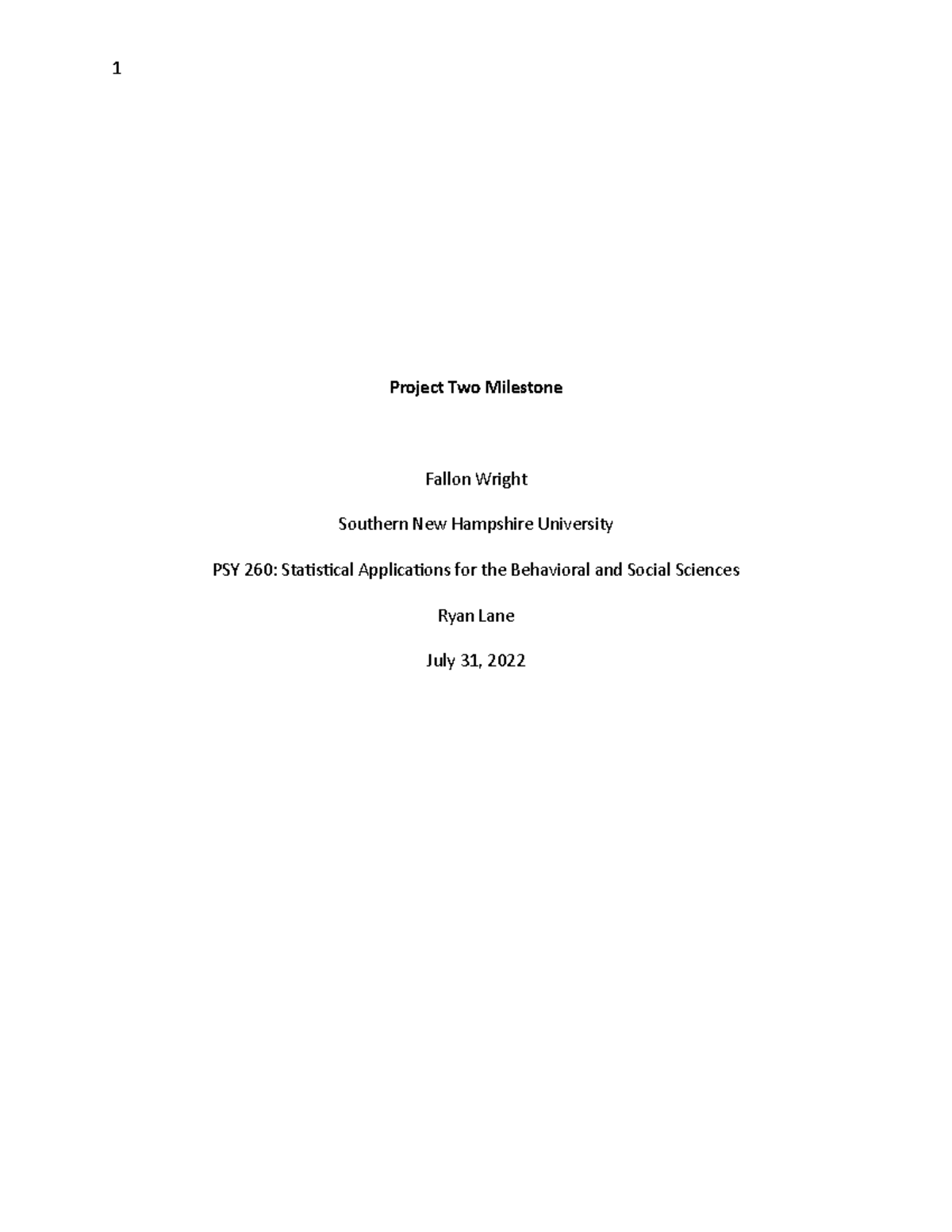 PSY260 Project Two Milestone - Project Two Milestone Fallon Wright ...