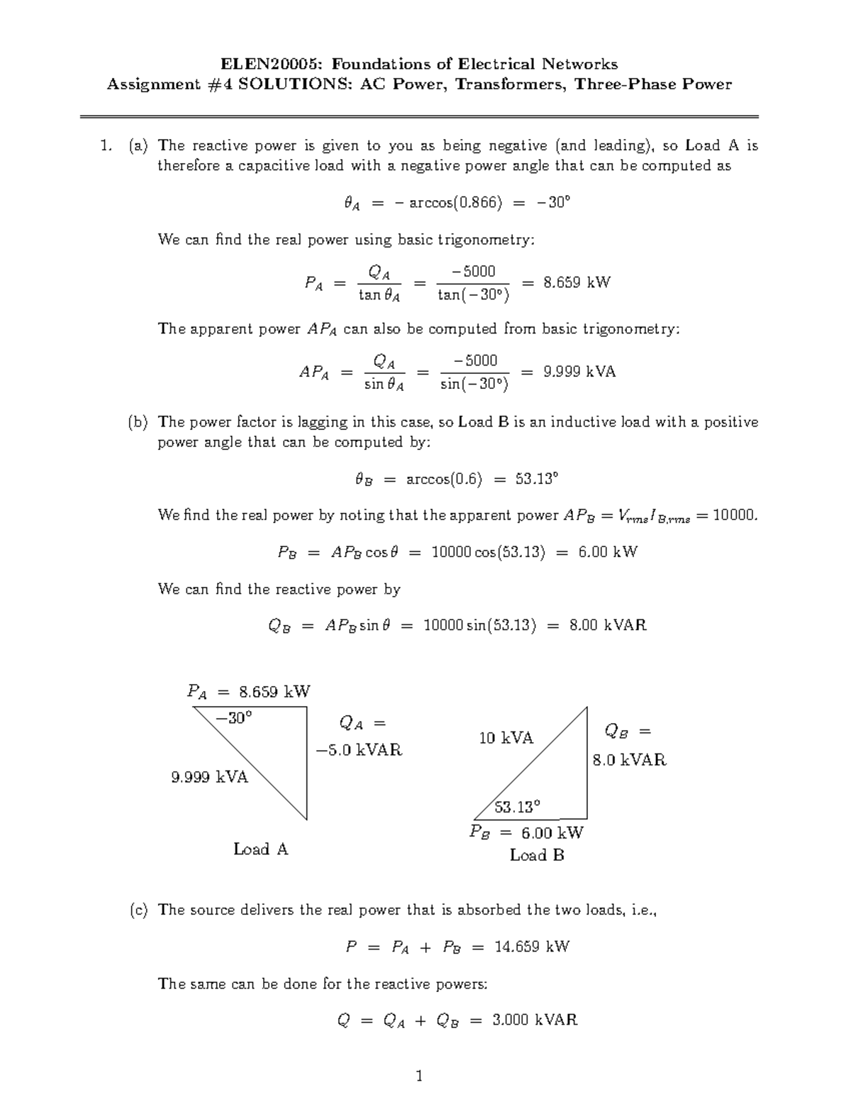 2018 Assignment 4 Solutions - ELEN20005: Foundations of Electrical Networks Assignment #4 ...
