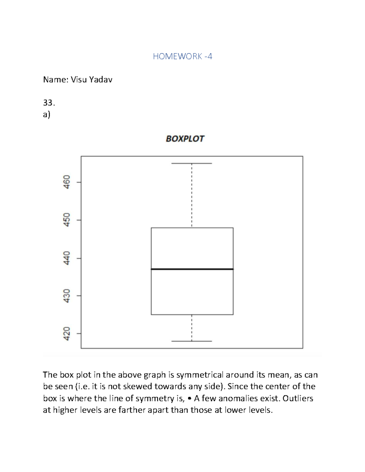Homework 4 - assignment 4 - HOMEWORK - Name: Visu Yadav a) The box plot ...
