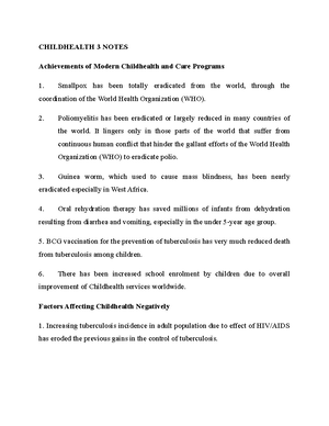 Childhealth 4 Notes - Child Health - CHILDHEALTH 4 NOTES Disease ...