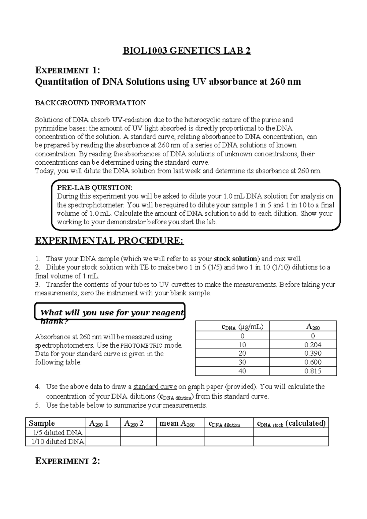 BIOL1003-Genetics Lab 2(week9) 2024 - BIOL1003 GENETICS LAB 2 ...