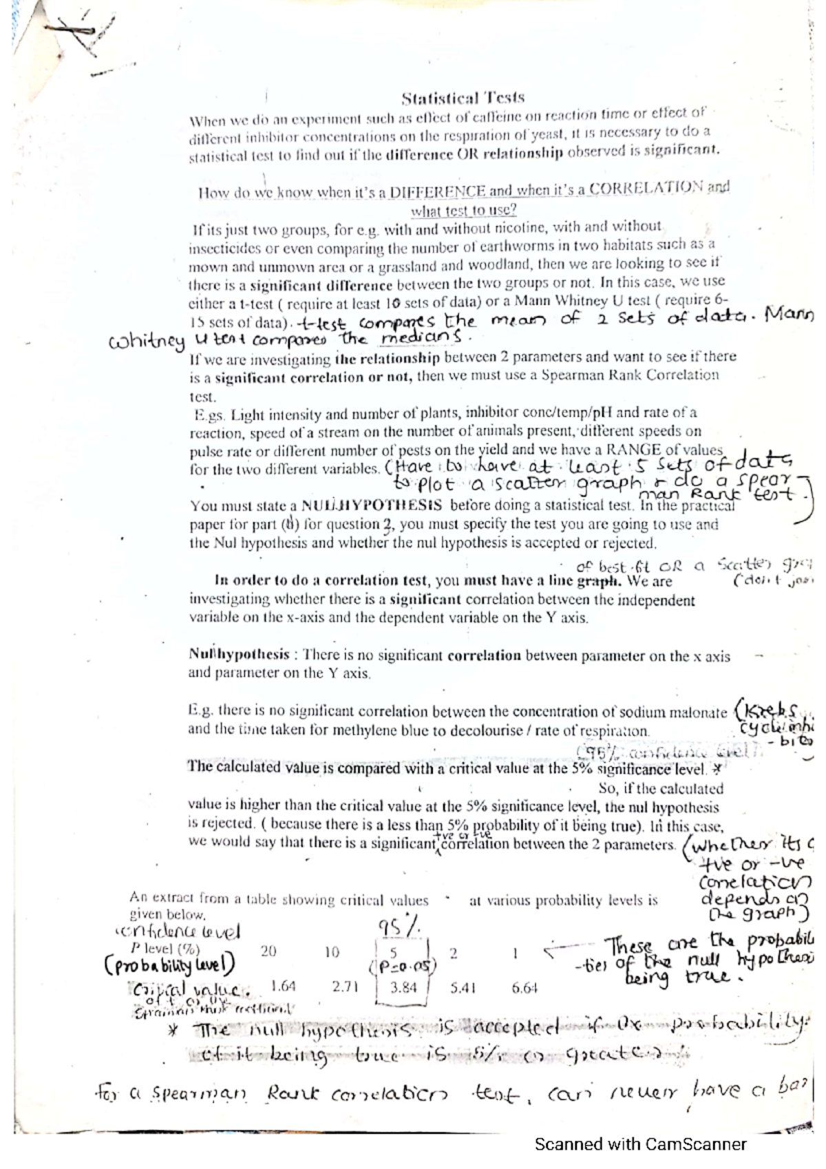 Statistical tests note and t test qn - Studocu