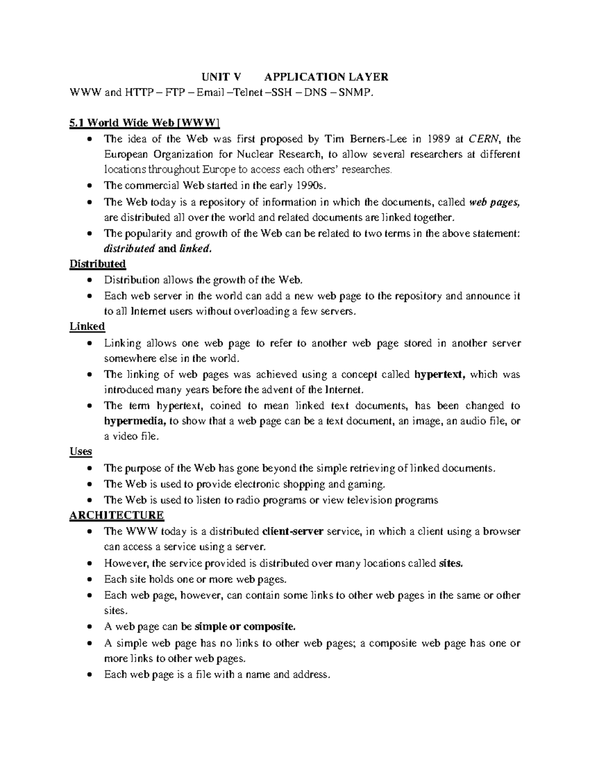 CN Unit 5 - CS3591 COMPUTER NETWORKS UNIT V - UNIT V APPLICATION LAYER WWW and HTTP – FTP ...