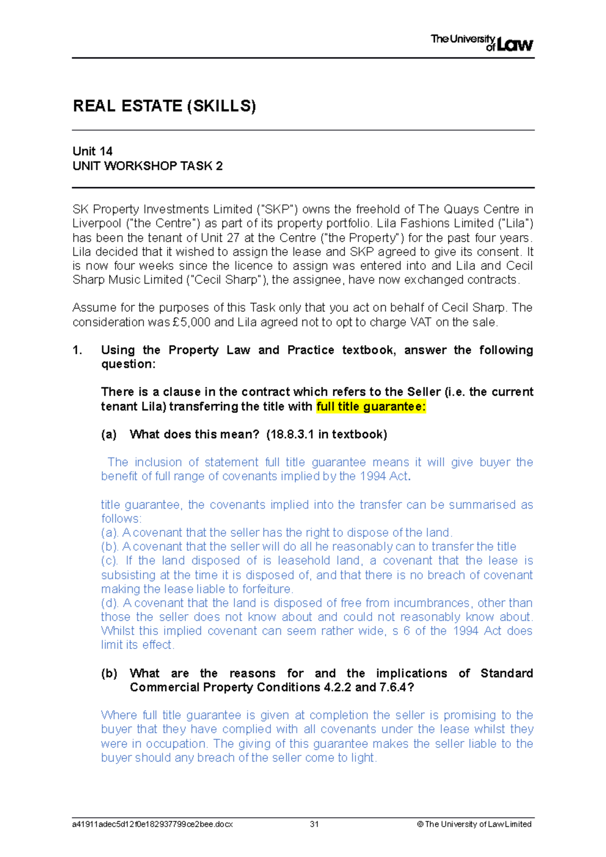 Workshop 14 Task 2 - REAL ESTATE (SKILLS) Unit 14 UNIT WORKSHOP TASK 2 ...