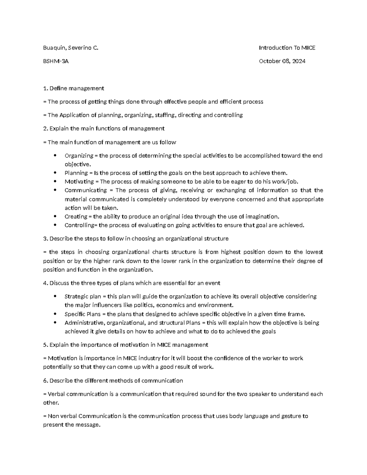 MICE Activity OCT - Buaquin, Severino C. Introduction To MICE BSHM-3A ...