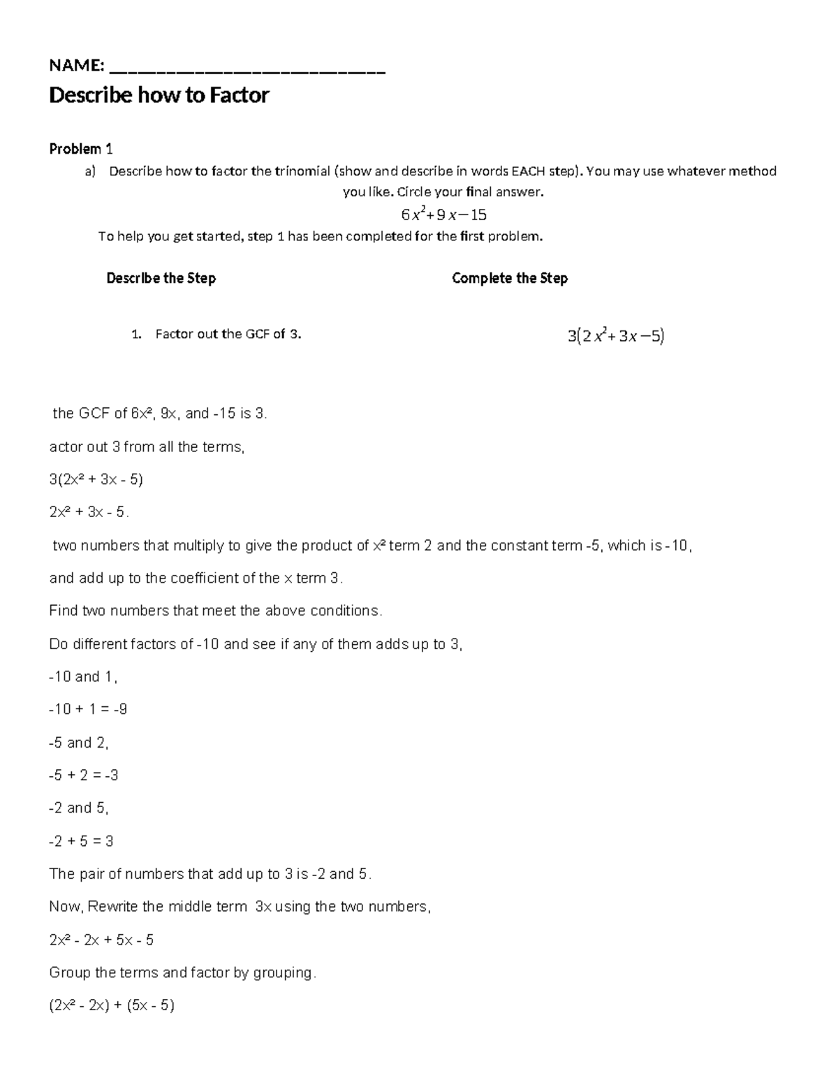 Describe how to Factor - updated 7-20-22 online-1 - NAME ...