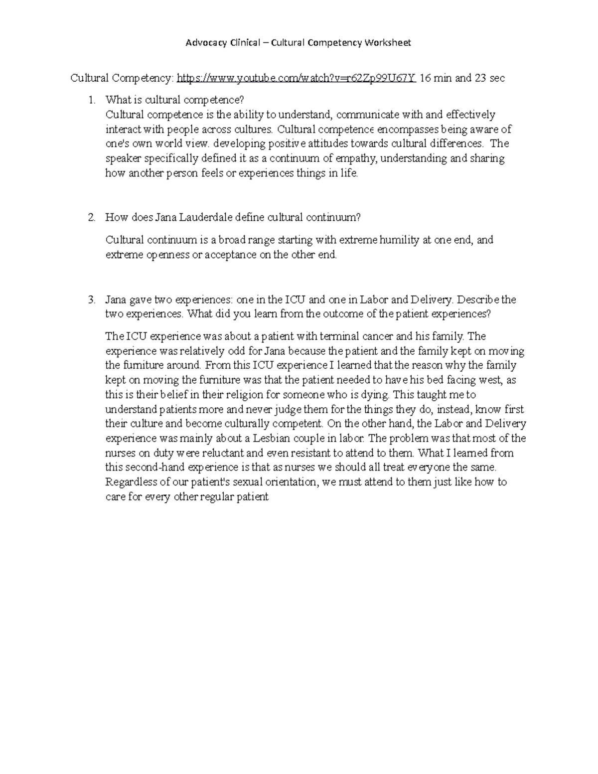 Advocacy-Cultural Competency Worksheet - Advocacy Clinical – Cultural ...