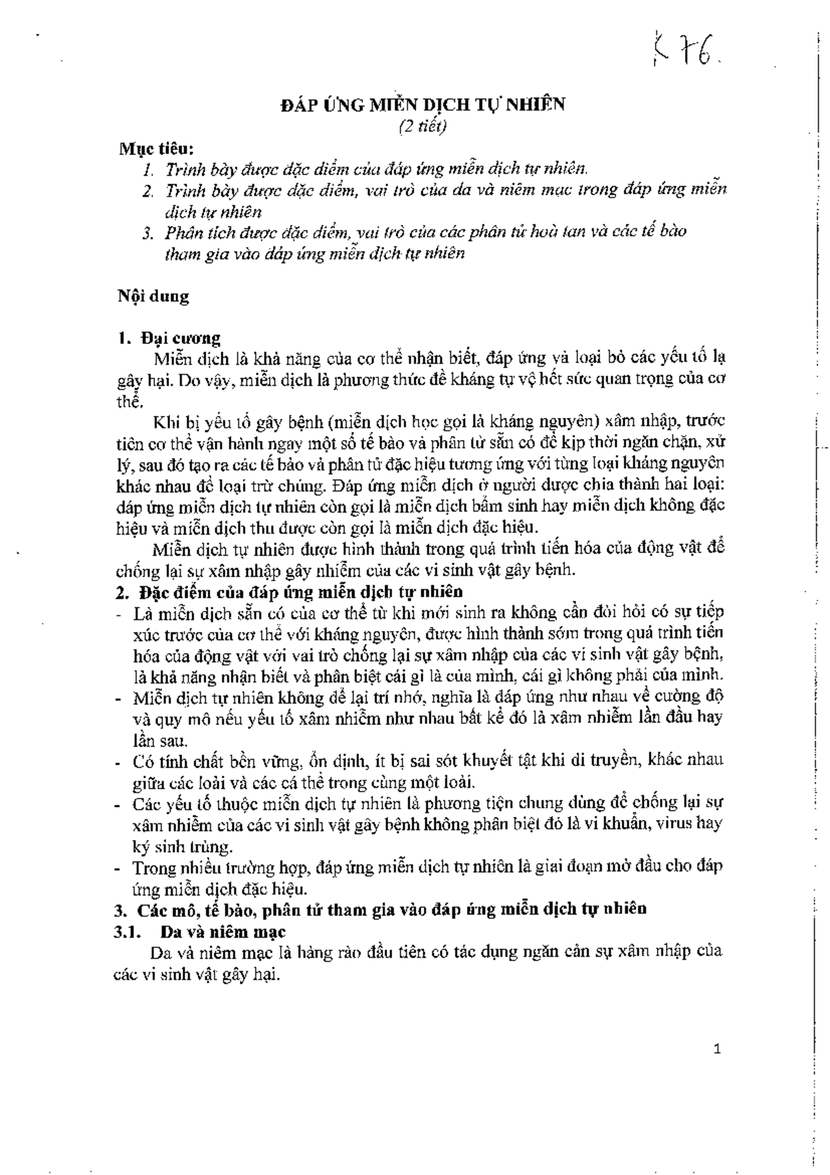 Đáp ứng miễn dịch tự nhiên handout - Sinh học - Studocu