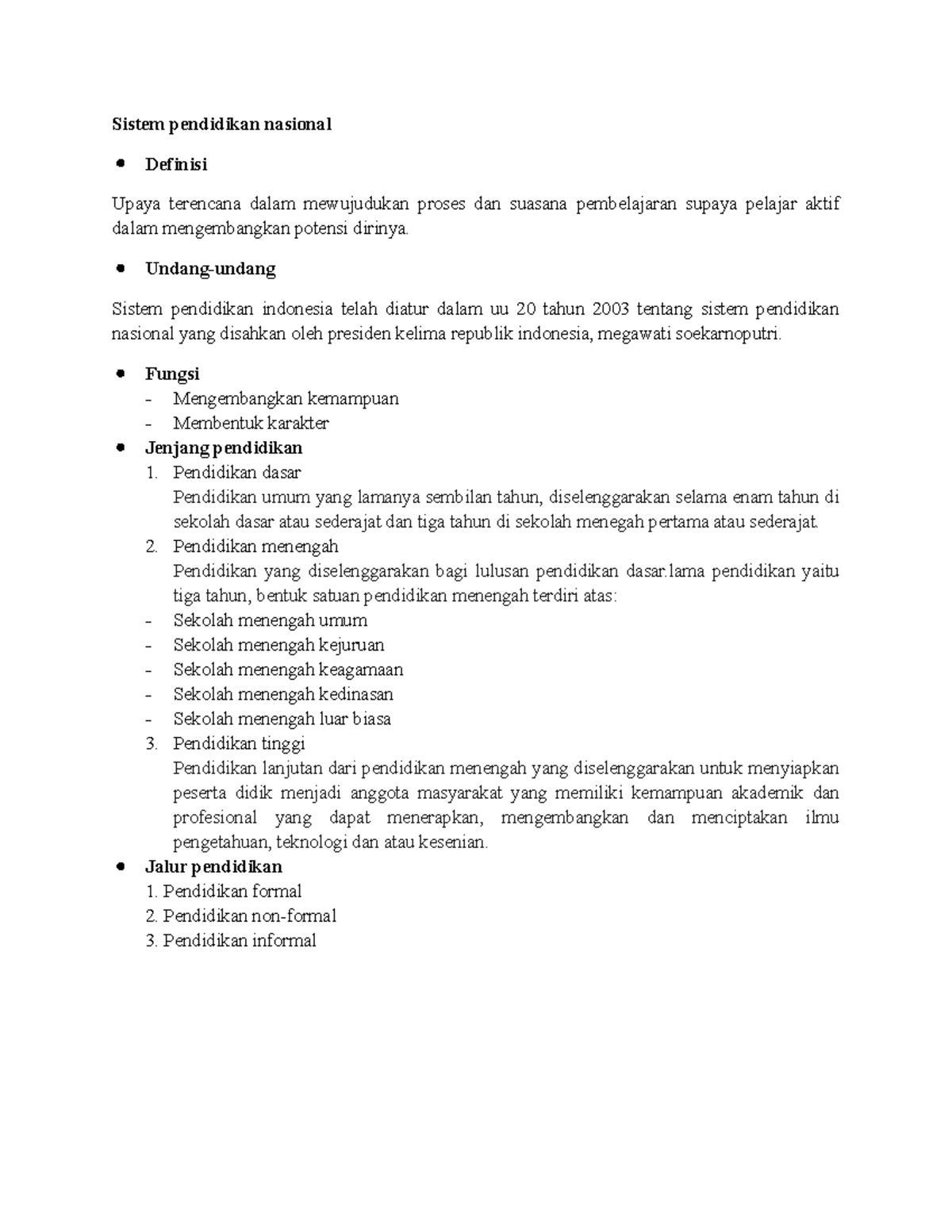 Rangkuman Sistem pendidikan nasional - Sistem pendidikan nasional ...