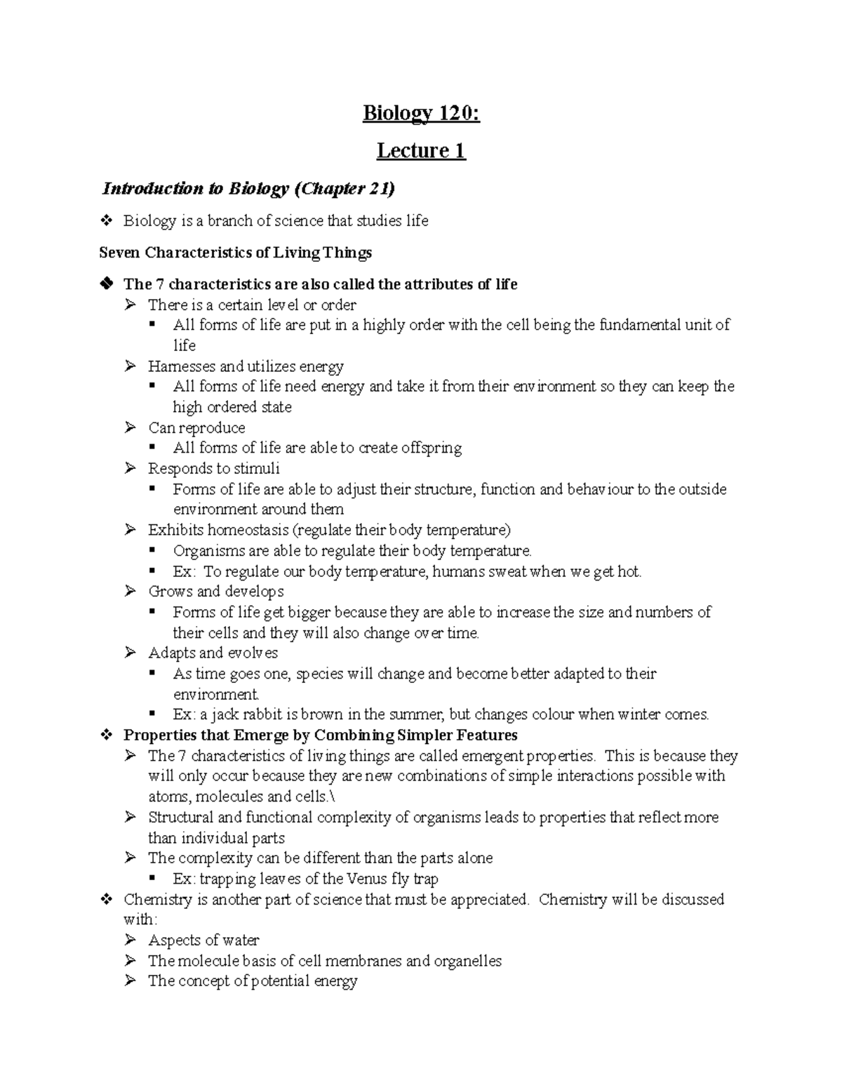 Biology 120 Chapter 2 and 21 - Biology 120: Lecture 1 Introduction to ...
