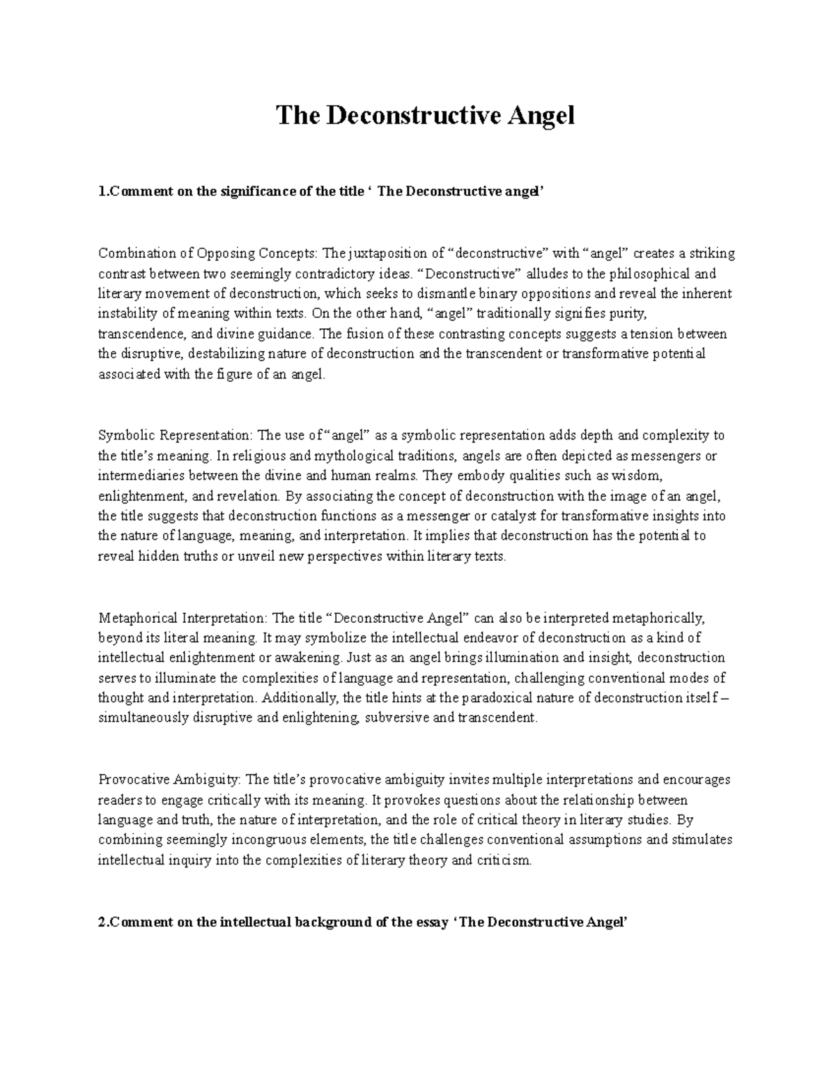 Deconstructive Angel - Summary English Communication - The ...