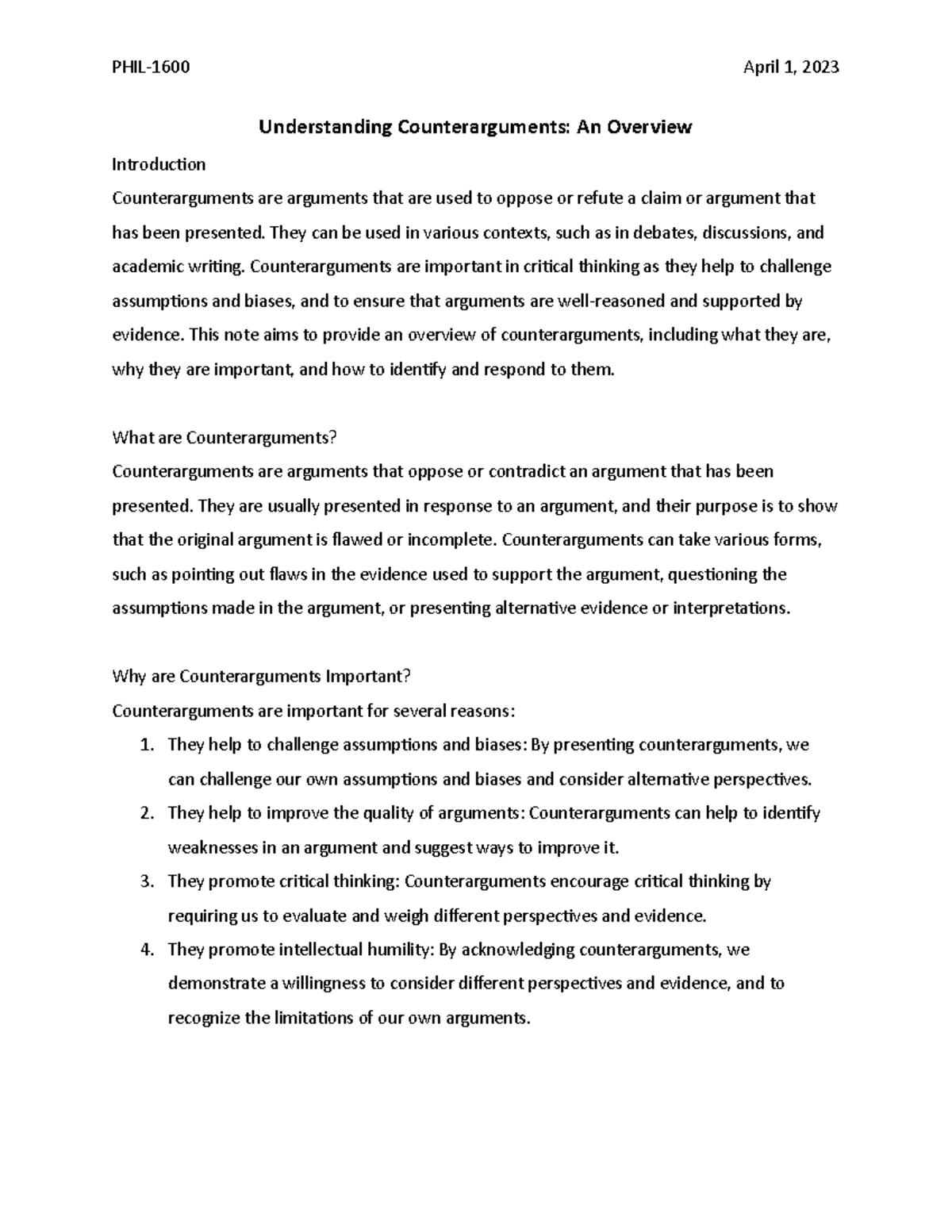 Counterarguments - They can be used in various contexts, such as in ...