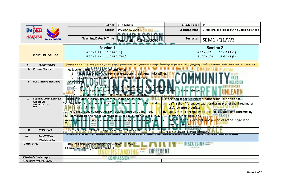 DISS DLL Week 3 - NOT APPLICABLE - School MLGMNHS Grade Level 11 ...