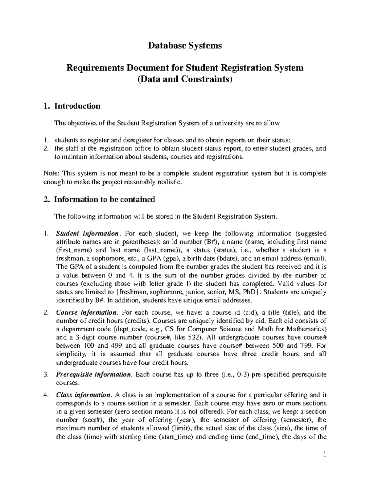 Home Work 1 SRSRequirements Document - 1 Database Systems Requirements ...