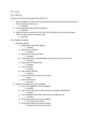 P4.1.1-P4 - unit 4 quickbook assignment - P44.1.1-P4. P4.1 Bank Deposit Cy loans Mookie the ...