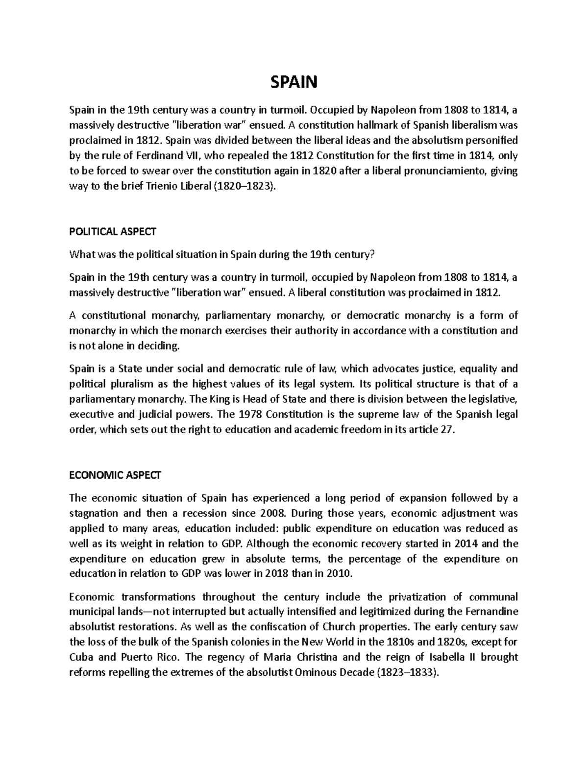 Report About Spain SPAIN Spain In The 19th Century Was A Country In report-about-spain-spain-spain-in-the-19th-century-was-a-country-in