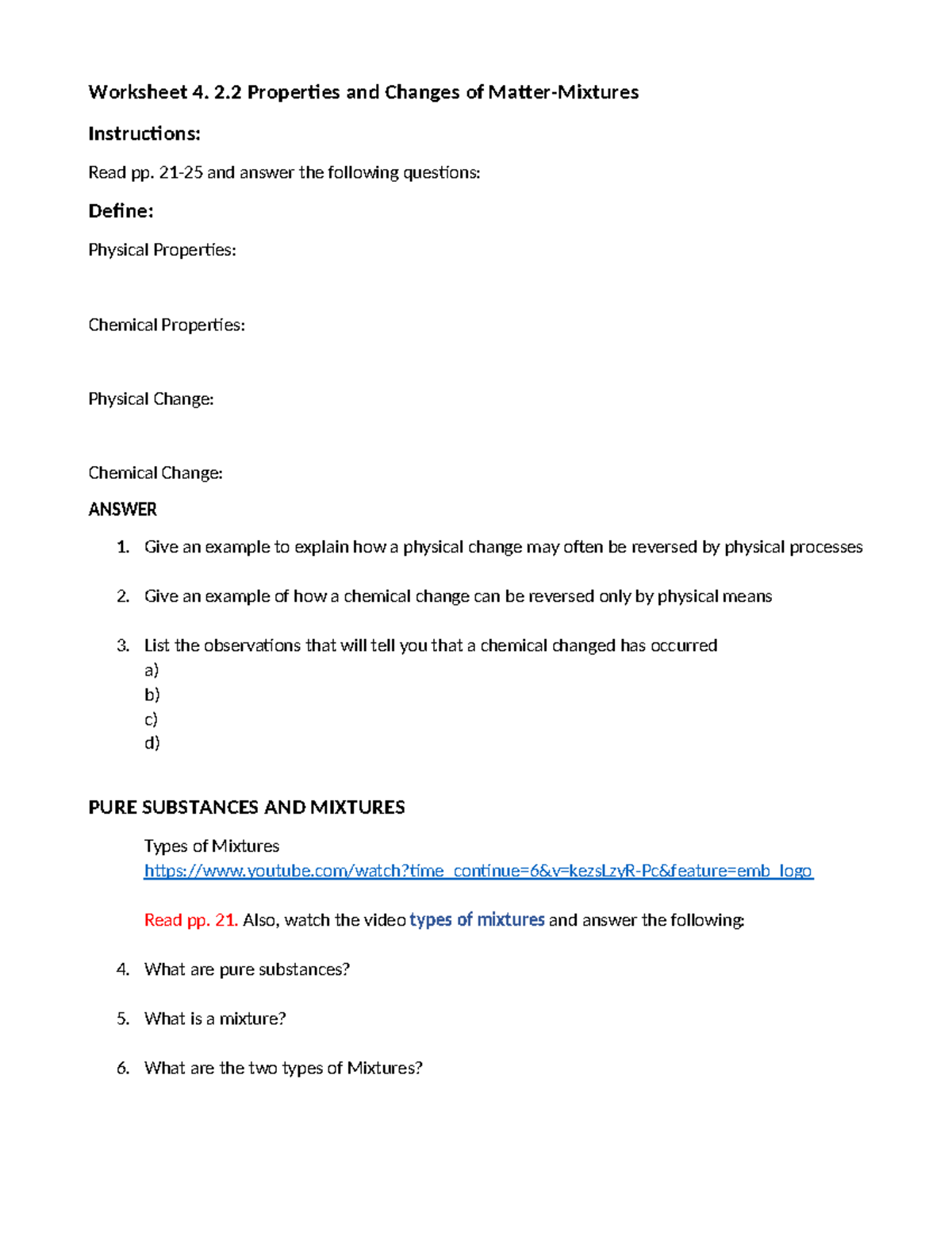 Worksheet+4 - CAMBIOS DE L AMATERIA - Worksheet 4. 2 Properties and ...
