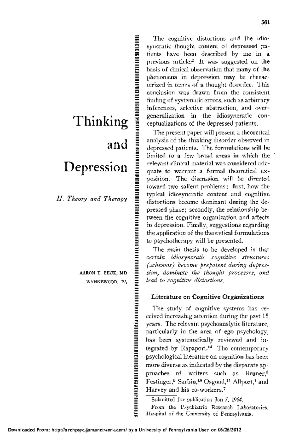 64 Thinking and Depression - Thinking and Depression II. Theory and ...
