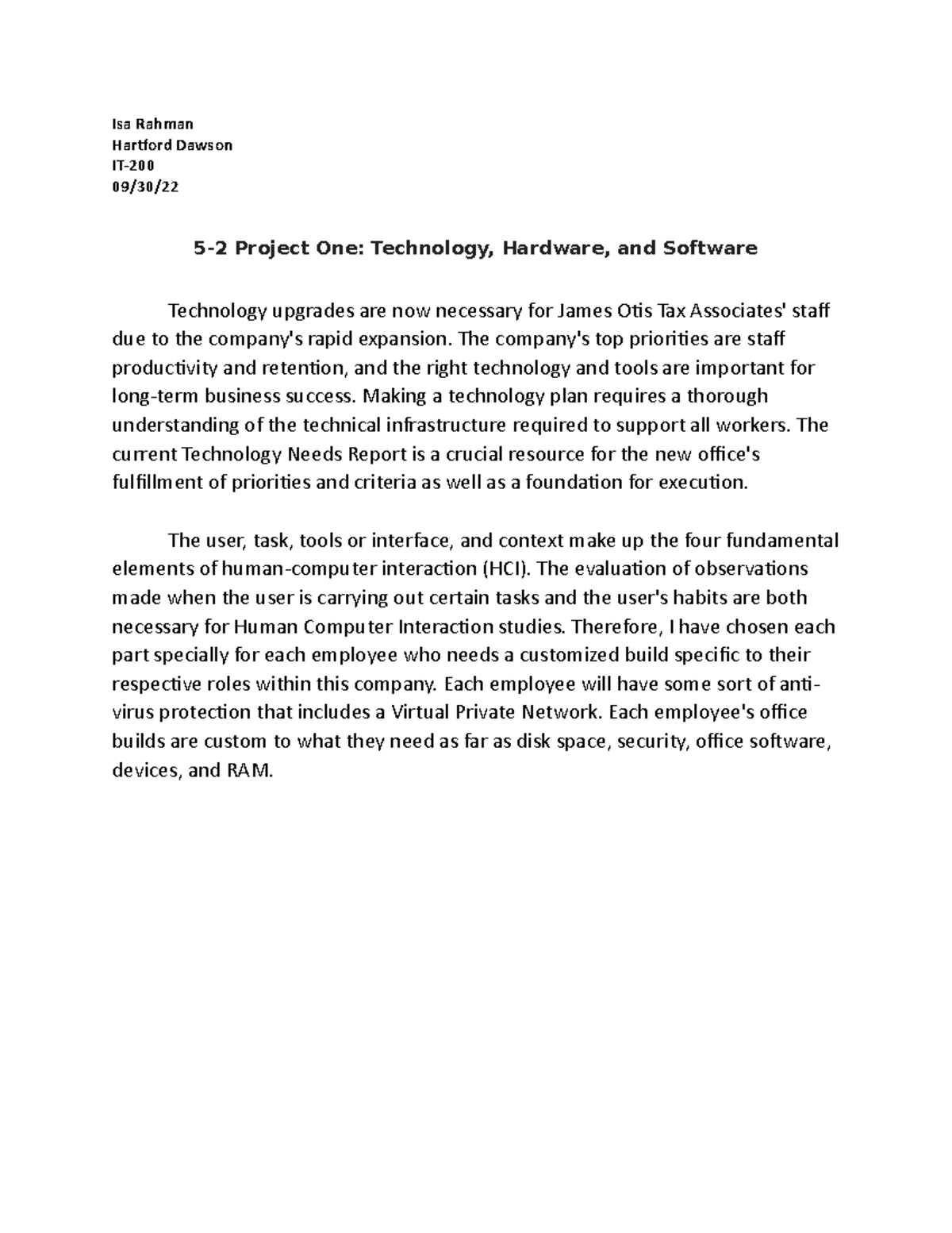 IT-200 5-2 Project One - Isa Rahman Hartford Dawson IT- 09/30/ 5-2 ...