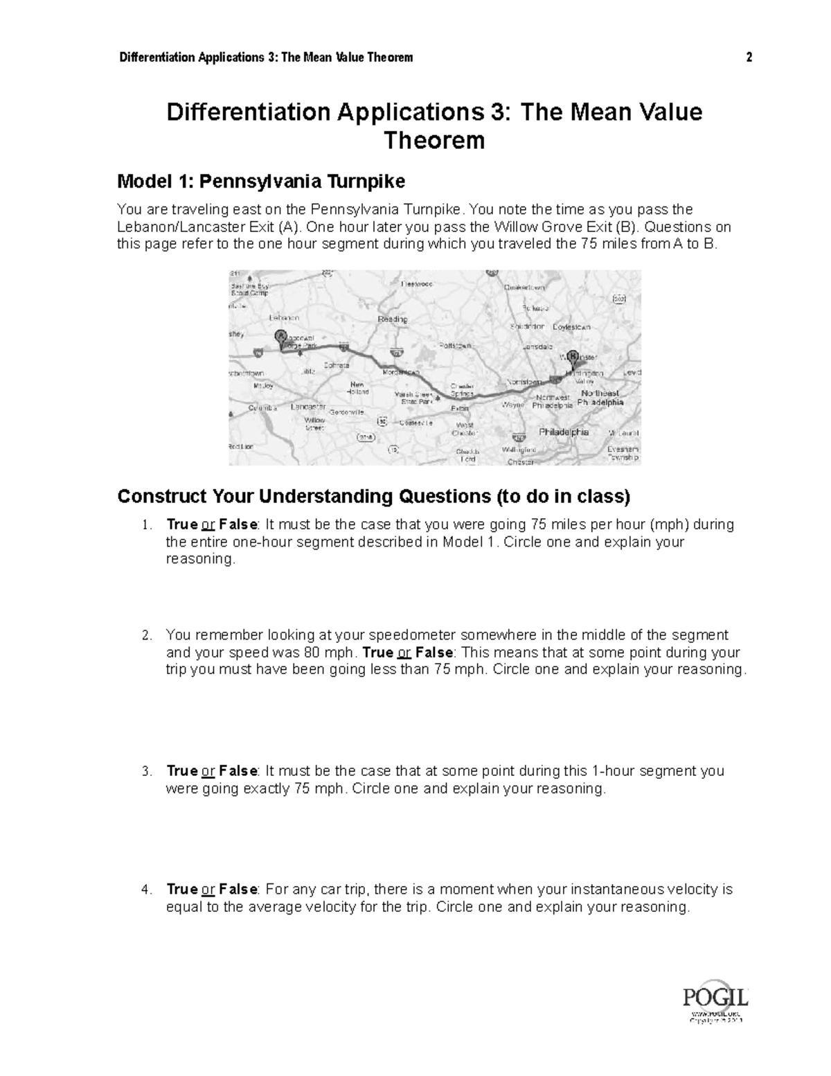 DA3 Mean Value Theorem - Practice work - Differentiation Applications 3 ...