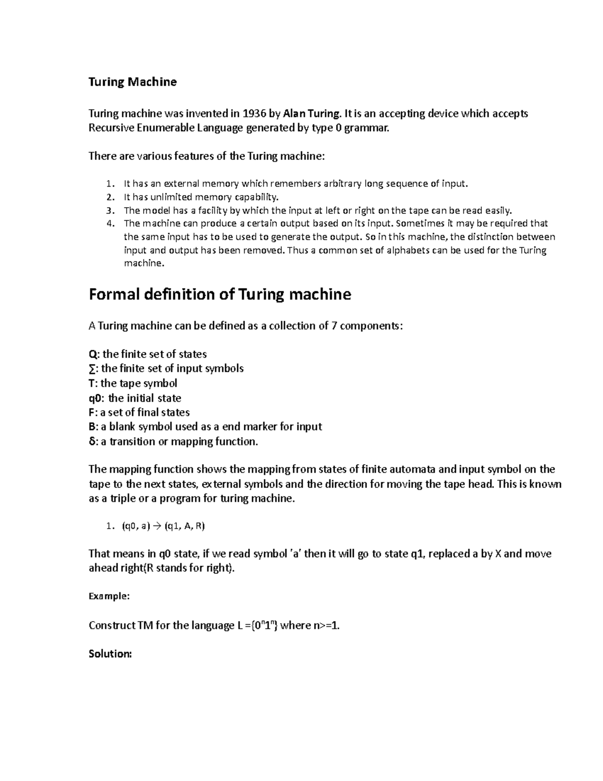 Unit 5 Turing Machine Turing Machine Turing Machine Was Invented In 1936 By Alan Turing It Is