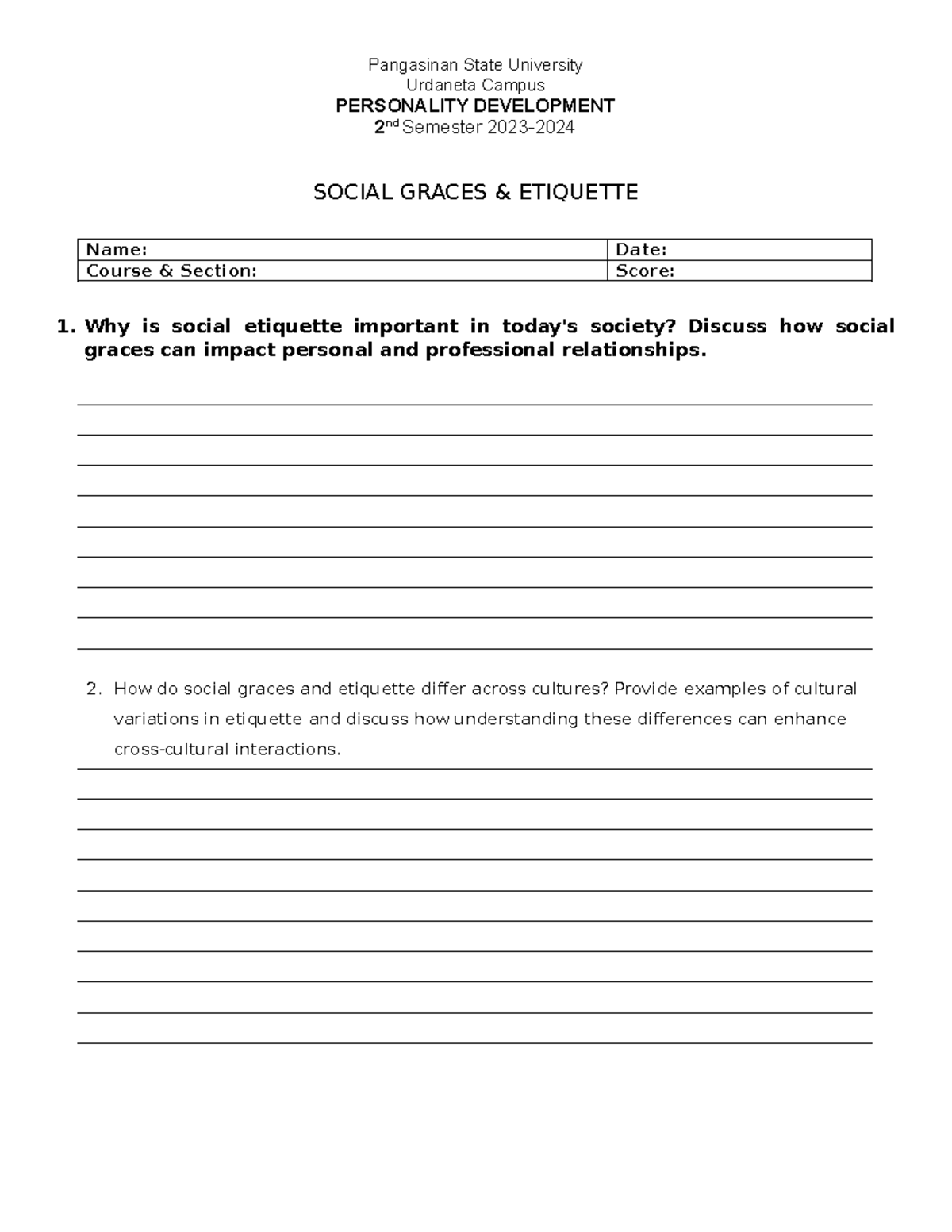 Social- Graces- Activity - Pangasinan State University Urdaneta Campus ...