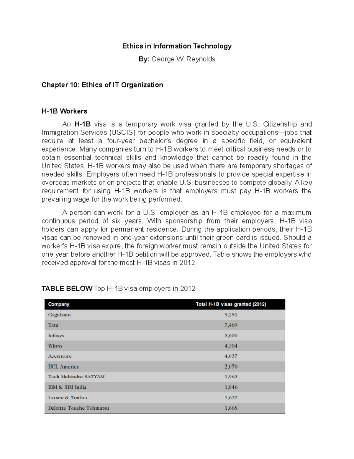 Ethics of IT organization h-1b workers - Ethics in Information ...