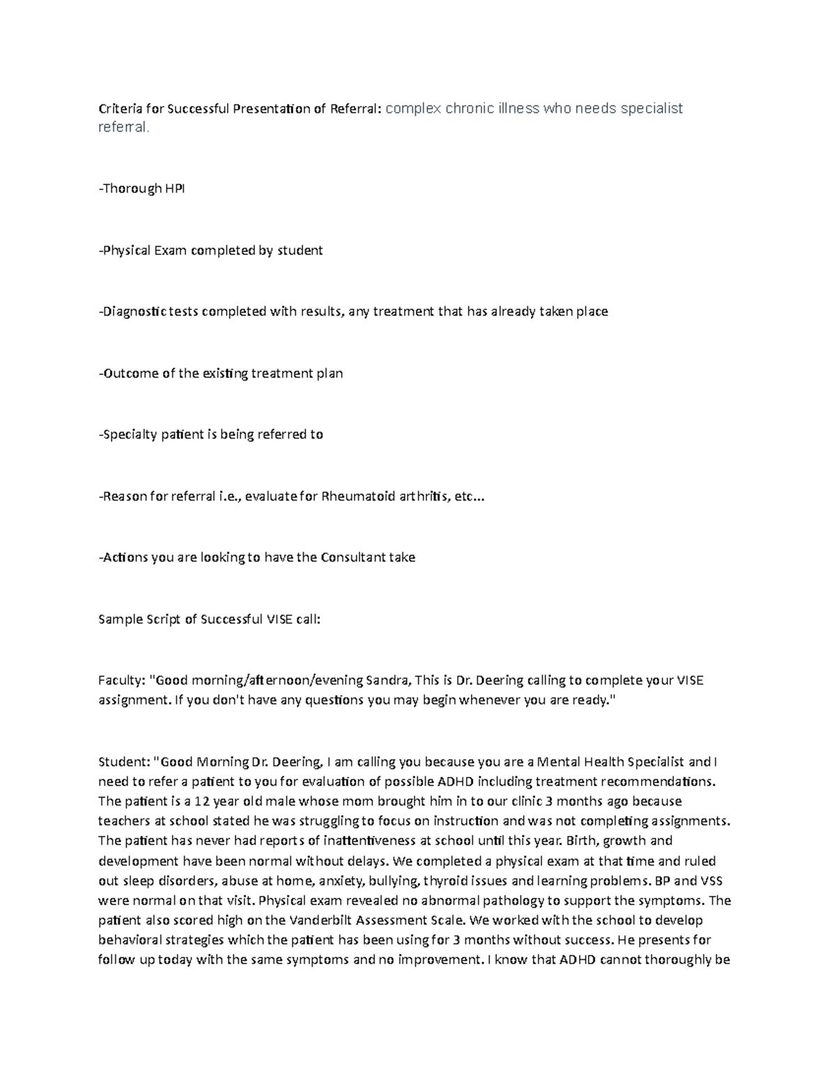 Week 4 VISE Script - VISE call - Criteria for Successful Presentation ...