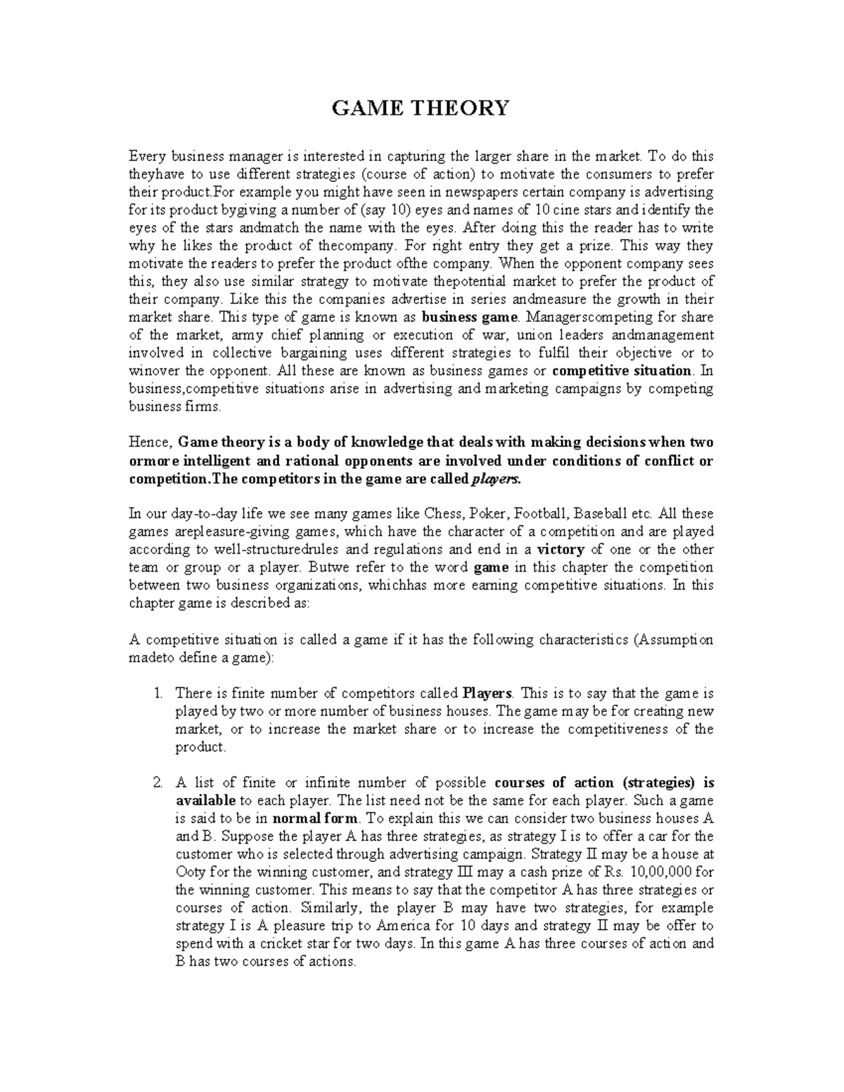 Unit 4 Game Thoery and Simulation - GAME THEORY Every business manager ...