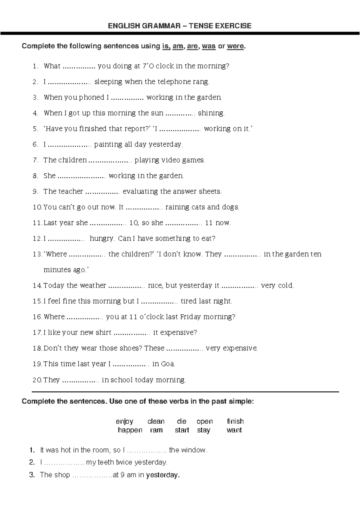 English Grammar- Tense exercise - ENGLISH GRAMMAR – TENSE EXERCISE ...