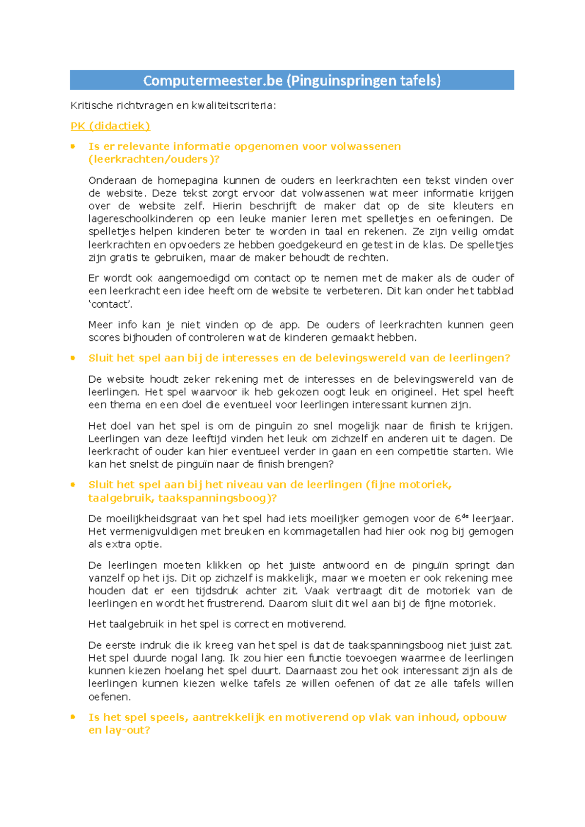 Beroepsproduct Computermeester.be (Pinguinspringen tafels ...