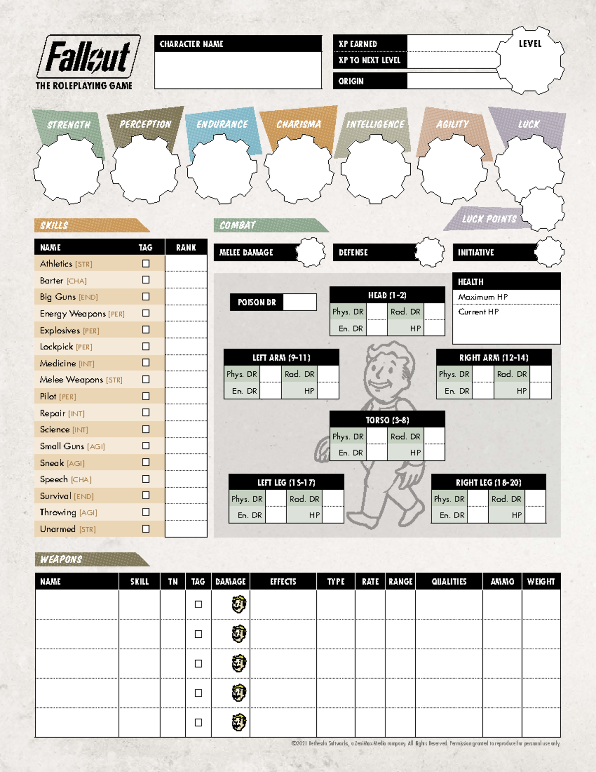 Fallout Humanoid Character Sheet - 31st March 2021 - SKILLS COMBAT ...
