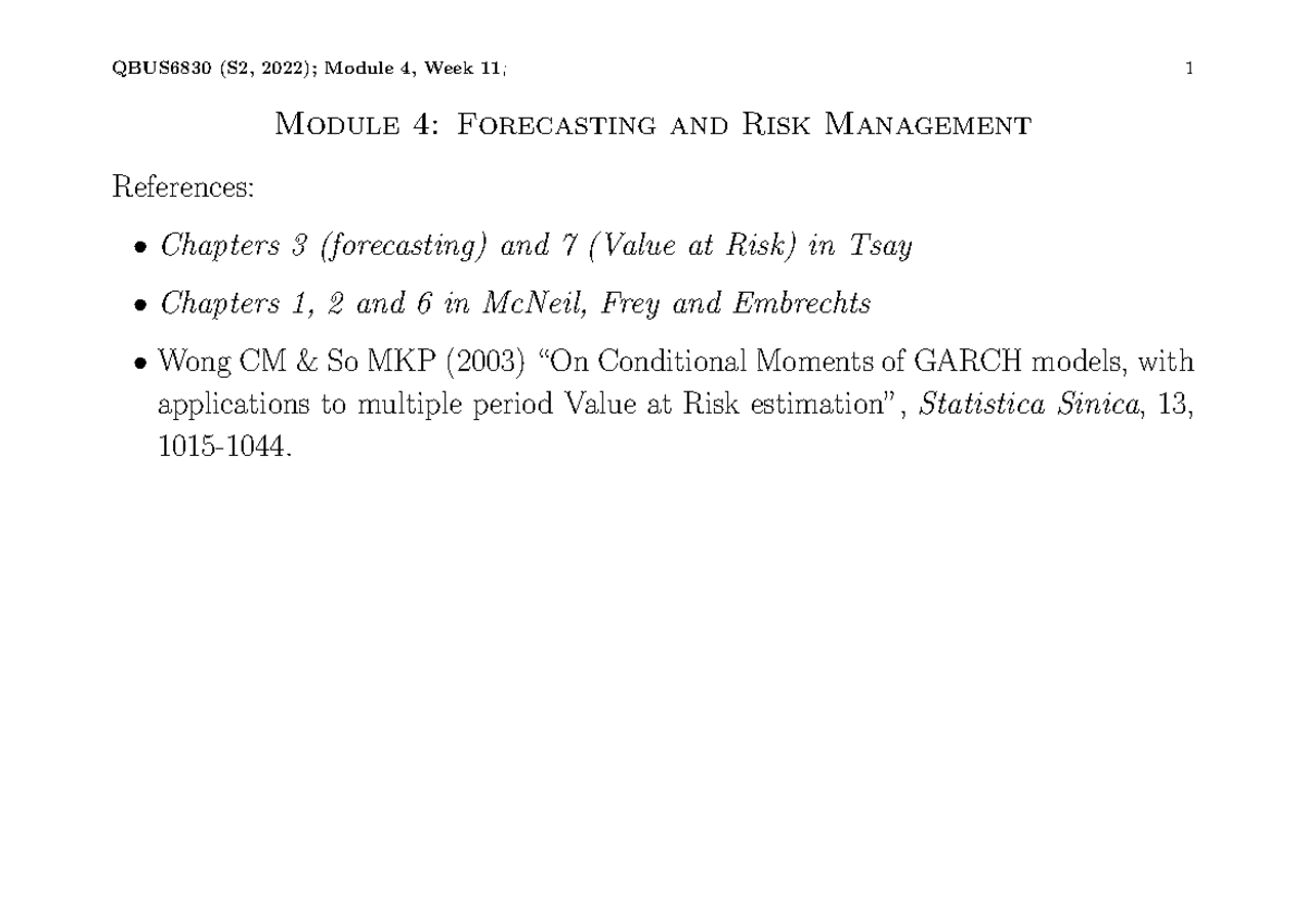 Lecture 3 M4 Module 4 Forecasting And Risk Management References