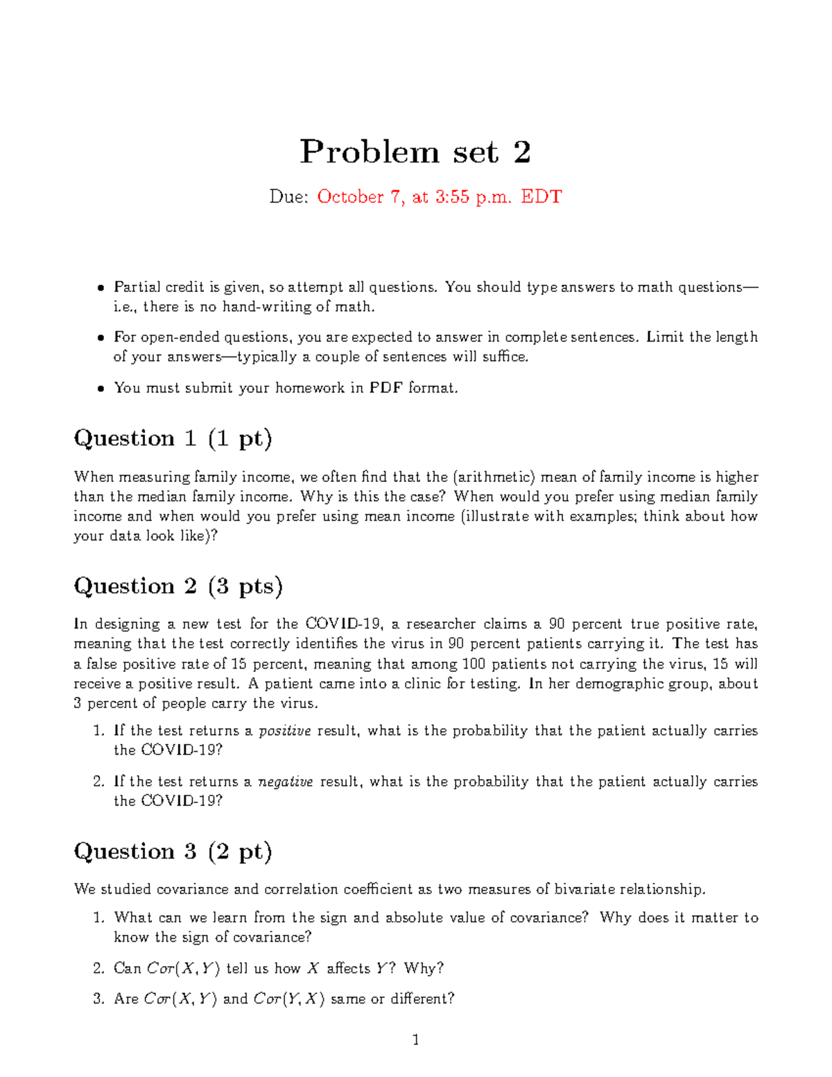PS2 - statistic works - Problem set 2 Due: October 7, at 3:55 p. EDT ...