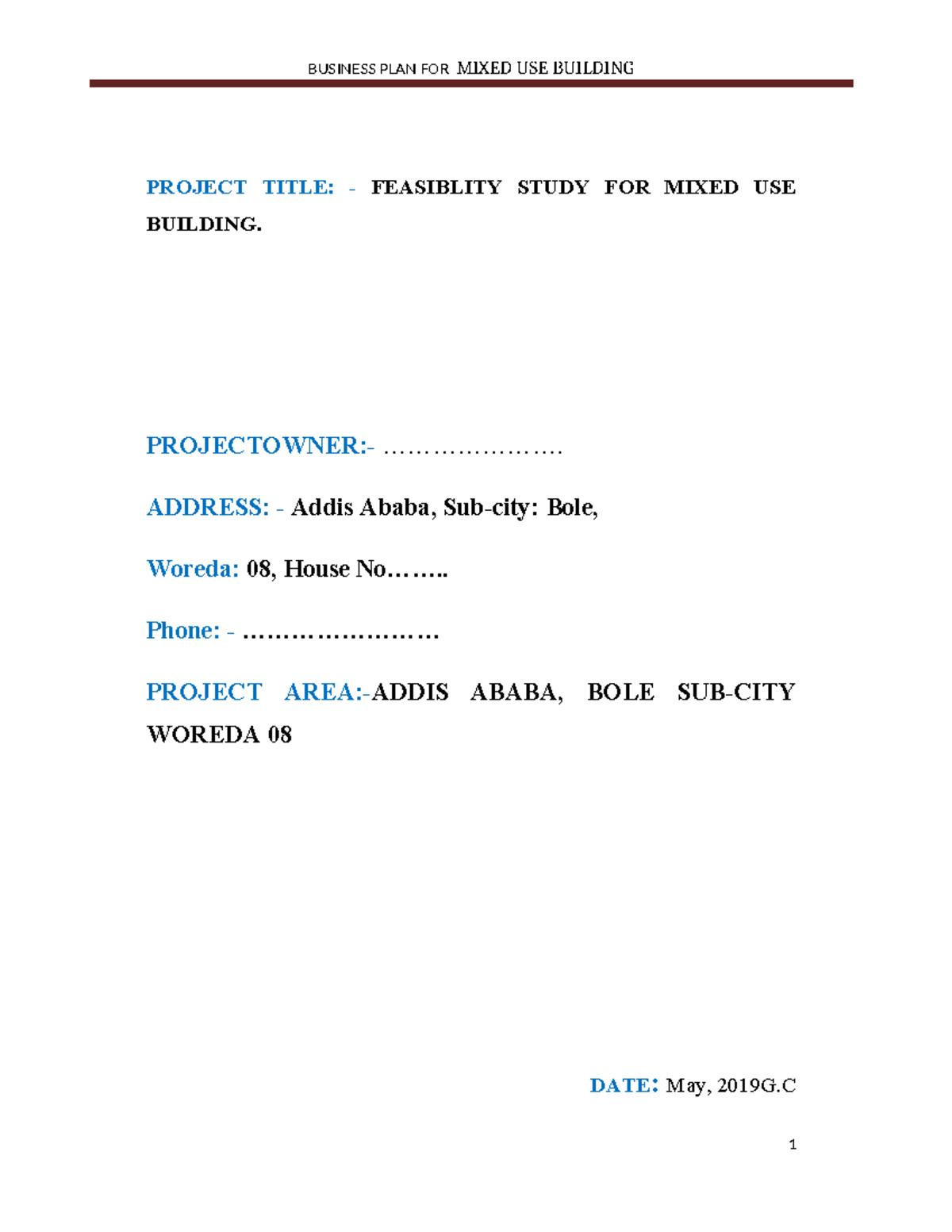 Feasibility Study FOR Mixed USE Building - PROJECT TITLE: - FEASIBLITY ...