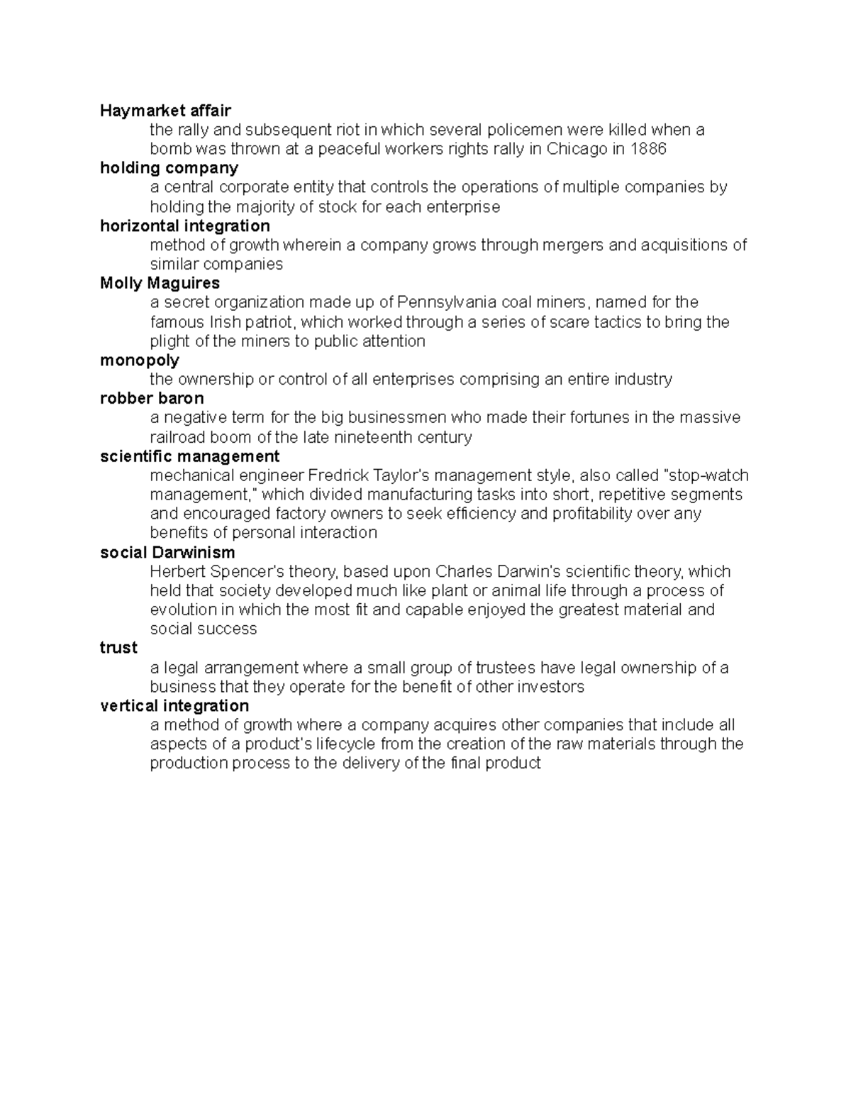 US History Chapter 18 Vocab - Haymarket affair the rally and subsequent ...
