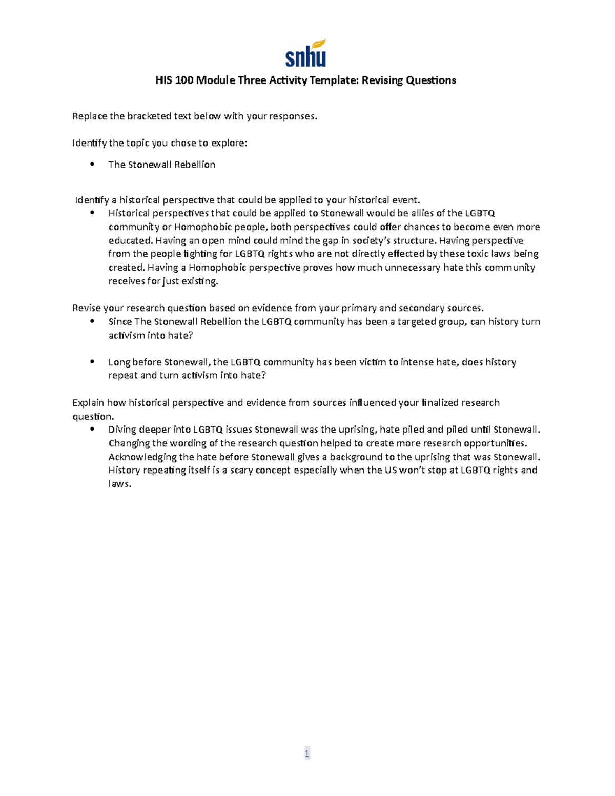 HIS 100 Module Three Activity Revising Questions (DONE) - HIS 100 ...
