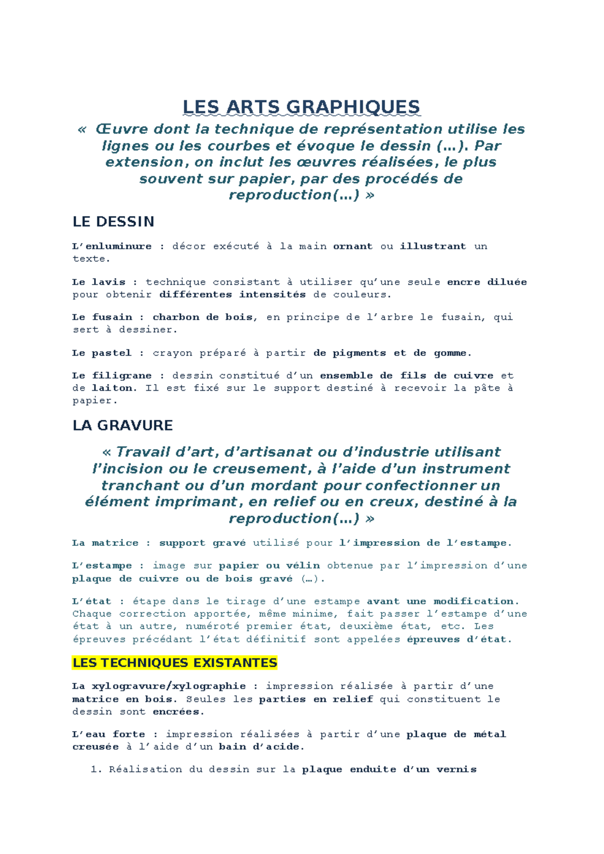 Cours 7 - LES ARTS Graphiques - LES ARTS GRAPHIQUES « Œuvre dont la ...