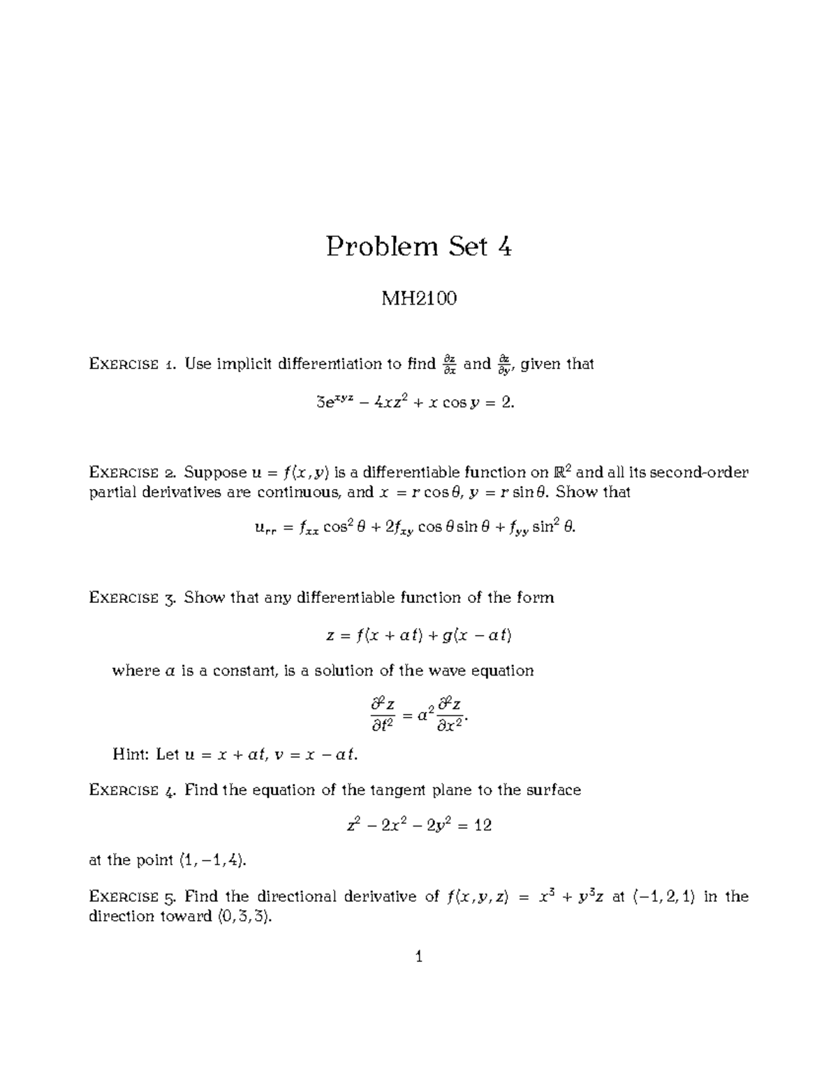 Tutorial 044 2 Second Order Partial Derivatives Problem Set 4 Mh Exercise 1 Use Implicit