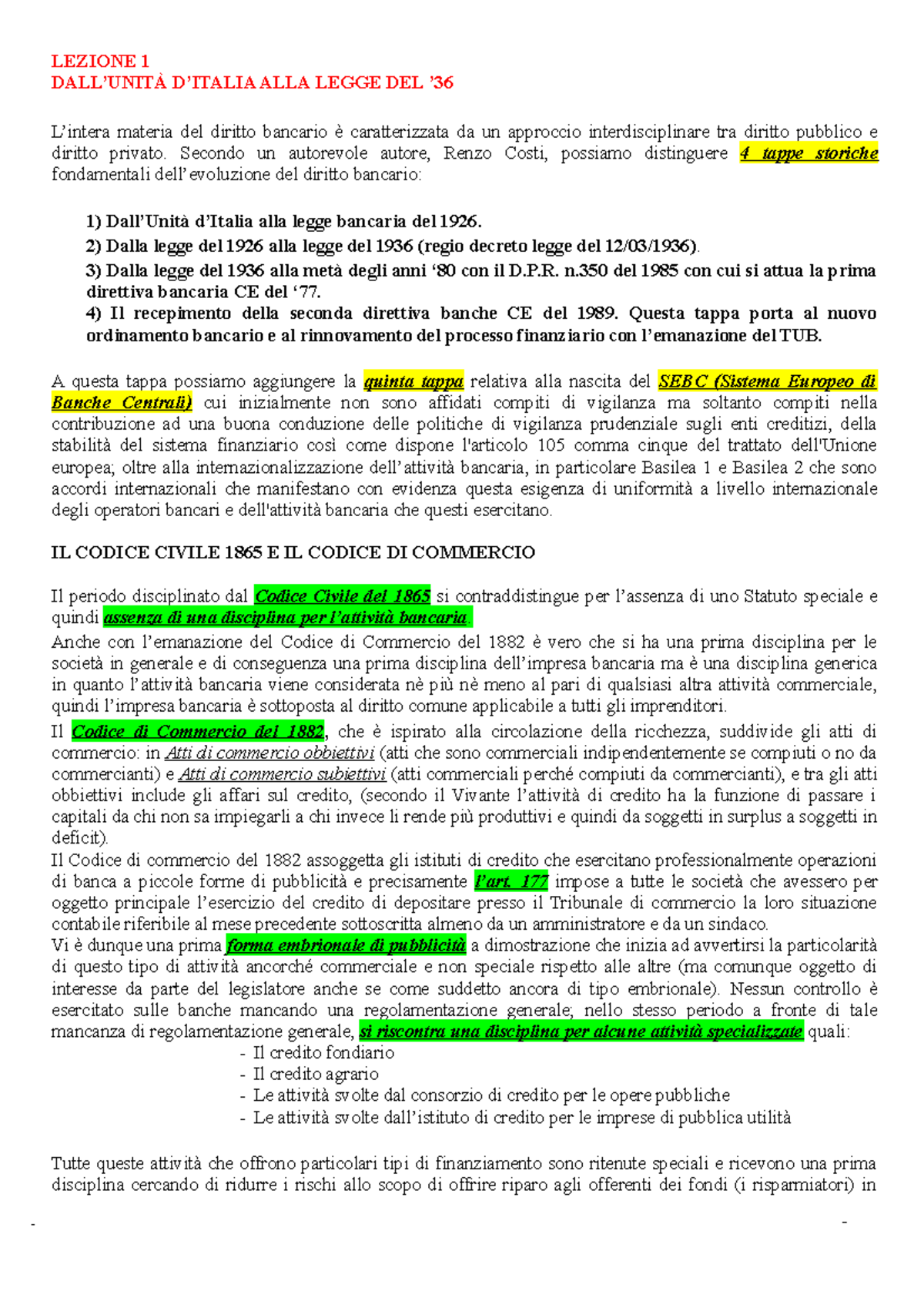 Diritto Bancario - LEZIONE 1 DALL’UNITÀ D’ITALIA ALLA LEGGE DEL ’ L ...