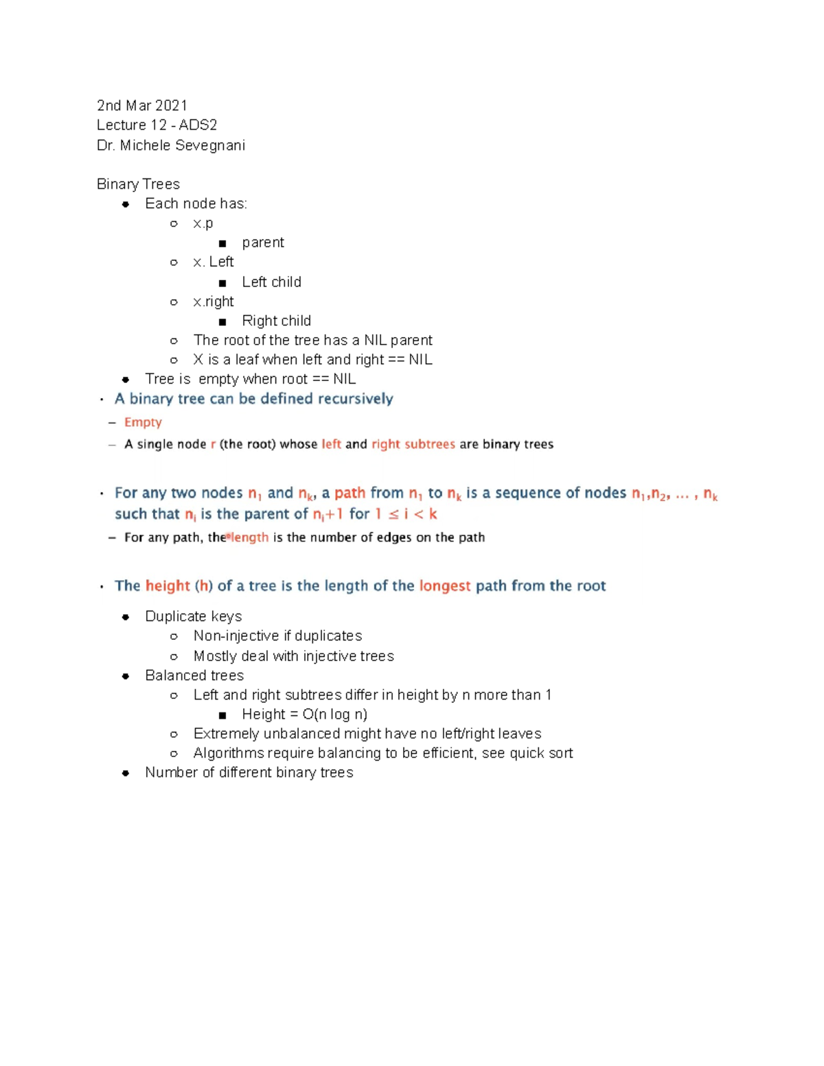 Algorithms And Data Structures Lecture 13 2nd Mar 2021 2nd Mar 2021 Lecture 12 Ads Dr