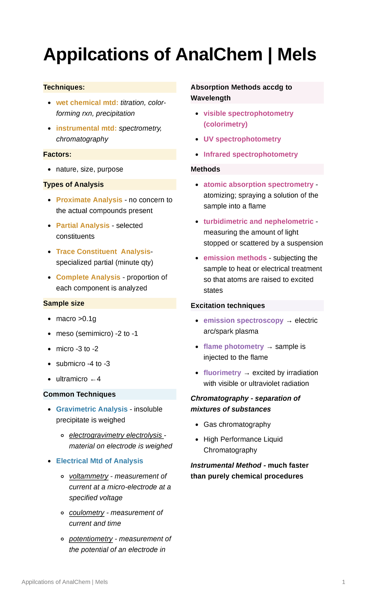 Appilcations of Anal Chem Mels - Titrimetric/Volumetric Analysis - substance + standard solution ...