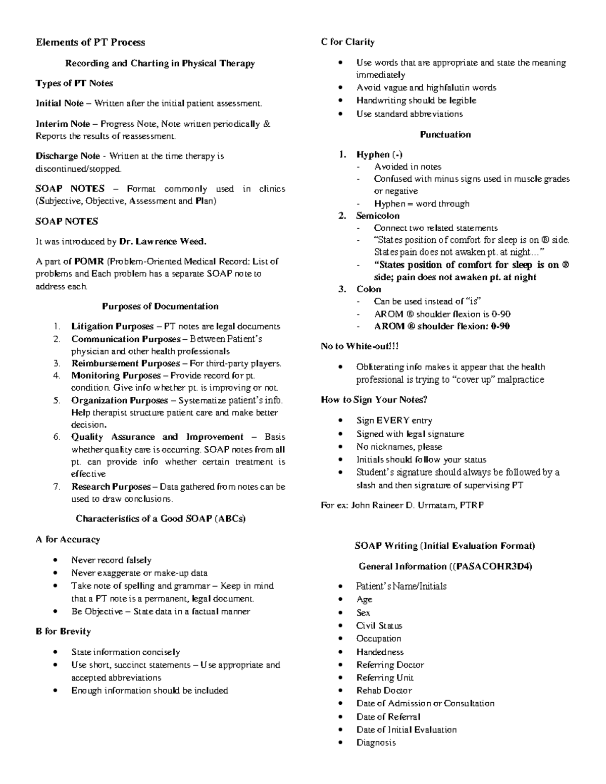 EE PT - Examination and Evaluation in Physical Therapy - Elements of PT ...