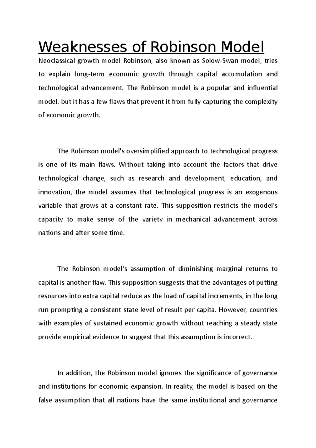 Weaknesses of Robinson Model - Weaknesses of Robinson Model ...