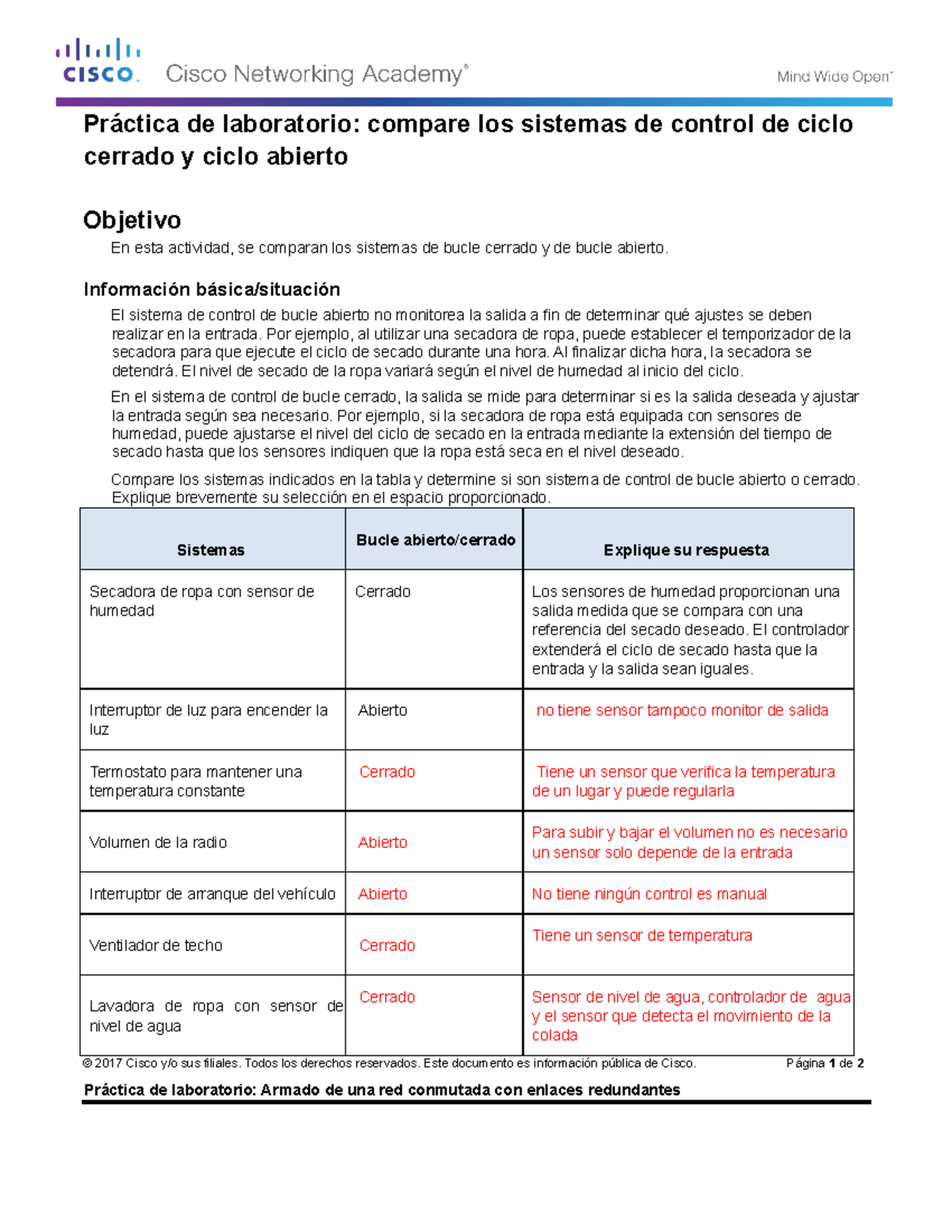 1.1.3.10 Lab - Compare Closed-Loop and Open-Loop Control Systems ejerccio de clase 3 - Práctica ...